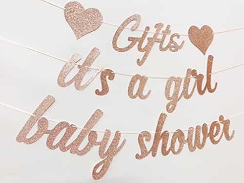 Baby Shower Decorations for Girl - Rose Gold It’s a Girl , Baby Shower Banner and Gifts Banner for Baby Girl Shower Party Kit Supplies Decorations decor