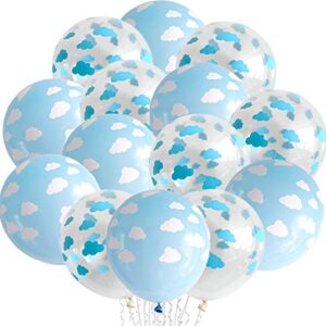 50pcs cloud latex balloons decorative balloons blue and transparent cloud print balloons for baby shower boys girls birthday party supplies (blue)