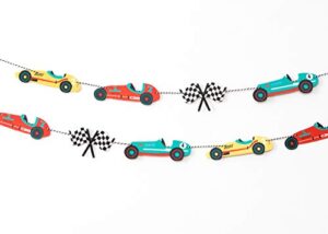 vintage race car – garland | race car bunting | kids party decor | nursery, boys room decor | transportation car party supply