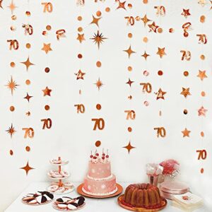 rose gold 70th birthday decorations number 70 circle dot twinkle star garland streamer banner backdrop for womens cheers to 70 year old seventy fabulous birthday seventieth anniversary party supplies