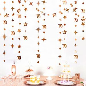 Rose Gold 70th Birthday Decorations Number 70 Circle Dot Twinkle Star Garland Streamer Banner Backdrop for Womens Cheers to 70 Year Old Seventy Fabulous Birthday Seventieth Anniversary Party Supplies