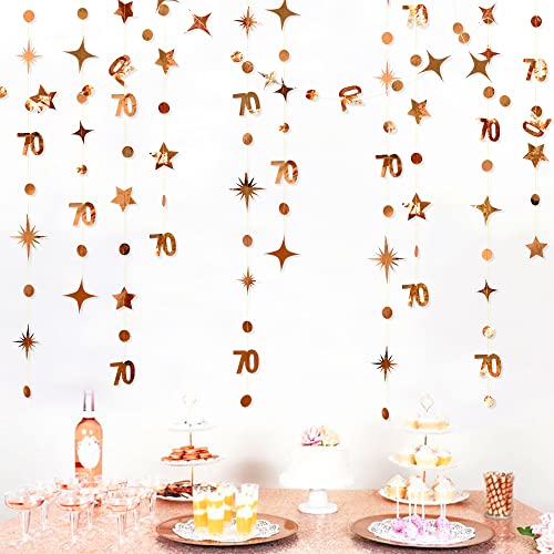 Rose Gold 70th Birthday Decorations Number 70 Circle Dot Twinkle Star Garland Streamer Banner Backdrop for Womens Cheers to 70 Year Old Seventy Fabulous Birthday Seventieth Anniversary Party Supplies