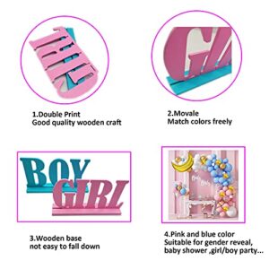 LEZIEBIRE Gender Reveal Table Decorations 2 Pieces Wooden Baby Girl Boy Table Signs Wooden Letter Blocks Blue Pink Table Centerpieces for Baby Shower Decor Gender Reveal Party Supplies