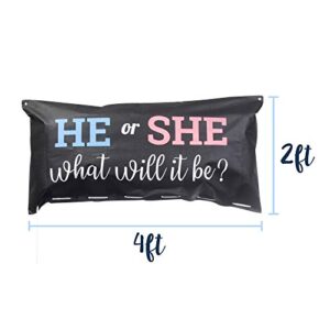 Pop Fizz Designs | Gender Reveal Balloon Drop Bag | He or She, What Will it Be?