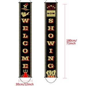 Movie Night Banner Porch Sign Banner Movie Night Decoration Set for Theme Party Supplies Birthday Baby Shower Favors Film Night Party Decorations, 2 Pieces (Movies Night)