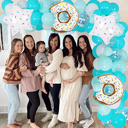 Donut Sprinkle Baby Shower Decorations, Sprinkled with Love Decorations, Blue Baby Sprinkle Balloon Garland Kit Backdrop for Boy Baby Shower Party Supplies