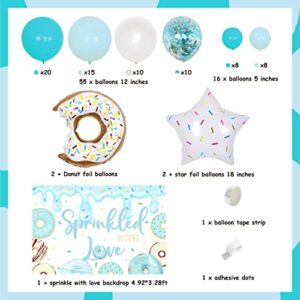 Donut Sprinkle Baby Shower Decorations, Sprinkled with Love Decorations, Blue Baby Sprinkle Balloon Garland Kit Backdrop for Boy Baby Shower Party Supplies