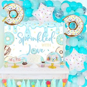 Donut Sprinkle Baby Shower Decorations, Sprinkled with Love Decorations, Blue Baby Sprinkle Balloon Garland Kit Backdrop for Boy Baby Shower Party Supplies