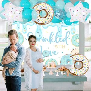 Donut Sprinkle Baby Shower Decorations, Sprinkled with Love Decorations, Blue Baby Sprinkle Balloon Garland Kit Backdrop for Boy Baby Shower Party Supplies