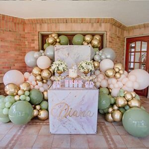 Sage Green Balloons Garland Kit Arch Olive Pearl And Metallic Gold Nude Neutral For Birthday Party Baby Shower Decoration 146pcs