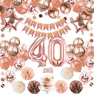 40th birthday decorations for women, rose gold party supplies balloon garland arch kit with happy birthday banner tassels confetti balloon number 40 birthday wedding anniversary for her