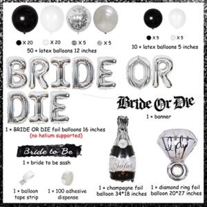 Bachelorette Party Decorations Black and Silver - Bride or Die Bachelorette Party Supplies, Bride or Die Balloon Banner Ring Foil Balloon Bride To Be Sash for Bridal Shower Hen Engagement