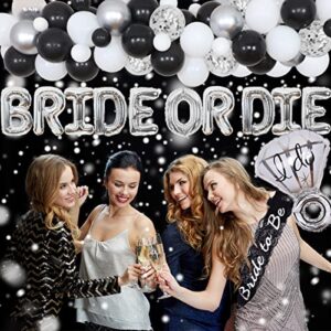 Bachelorette Party Decorations Black and Silver - Bride or Die Bachelorette Party Supplies, Bride or Die Balloon Banner Ring Foil Balloon Bride To Be Sash for Bridal Shower Hen Engagement