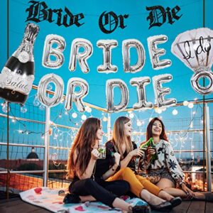 Bachelorette Party Decorations Black and Silver - Bride or Die Bachelorette Party Supplies, Bride or Die Balloon Banner Ring Foil Balloon Bride To Be Sash for Bridal Shower Hen Engagement