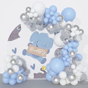 Monlot Baby Shower Decorations for Boy 150 Pcs Blue Balloon Garland Baby Blue Balloon Arch Kit White Metallic Silver Confetti Balloons for Wedding Bridal Shower Birthday Party Decorations