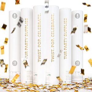 6 pack wedding confetti cannon confetti poppers | gold, silver & white | tur party supplies | launches up to 25ft | giant (12 in) | party poppers for weddings, bachelorette parties, birthdays, and holiday celebrations