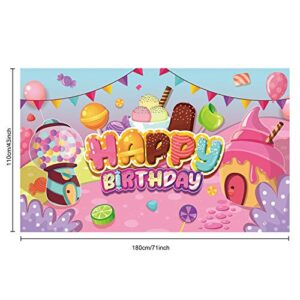 Candyland Birthday Party Decorations Donut Ice Cream Birthday Banner Backdrop Large Sweet Candy Happy Birthday Yard Sign backgroud Candy Themed Birthday Party Indoor Outdoor Car Decorations Supplies