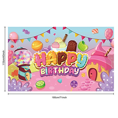 Candyland Birthday Party Decorations Donut Ice Cream Birthday Banner Backdrop Large Sweet Candy Happy Birthday Yard Sign backgroud Candy Themed Birthday Party Indoor Outdoor Car Decorations Supplies