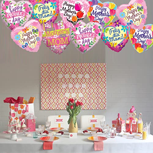 Littleloverly Happy Mother Day Foil Balloons Party Decoration Supplies - Painted Spring Floral Mother Day Mylar Balloon Best Mom Ever Worlds Best Mom Party Decoration Gold