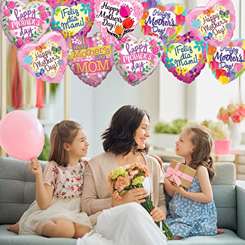 Littleloverly Happy Mother Day Foil Balloons Party Decoration Supplies - Painted Spring Floral Mother Day Mylar Balloon Best Mom Ever Worlds Best Mom Party Decoration Gold