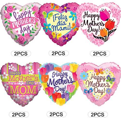 Littleloverly Happy Mother Day Foil Balloons Party Decoration Supplies - Painted Spring Floral Mother Day Mylar Balloon Best Mom Ever Worlds Best Mom Party Decoration Gold