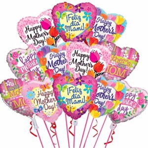 Littleloverly Happy Mother Day Foil Balloons Party Decoration Supplies - Painted Spring Floral Mother Day Mylar Balloon Best Mom Ever Worlds Best Mom Party Decoration Gold