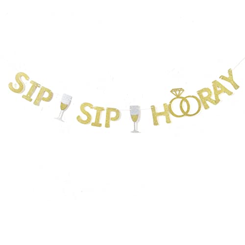 YESSWL Sip Sip Hooray Banner - Gold Glitter Bachelorette Wedding Engagement Birthday Party Decorations，bridal Shower Decoration，photo Booth Props