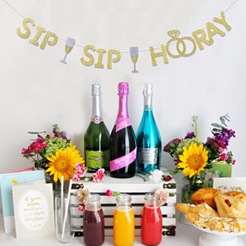 YESSWL Sip Sip Hooray Banner - Gold Glitter Bachelorette Wedding Engagement Birthday Party Decorations，bridal Shower Decoration，photo Booth Props