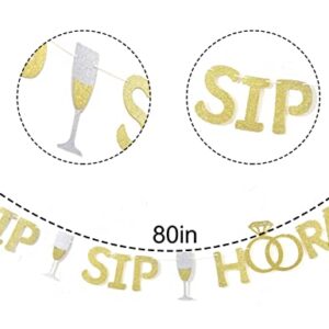 YESSWL Sip Sip Hooray Banner - Gold Glitter Bachelorette Wedding Engagement Birthday Party Decorations，bridal Shower Decoration，photo Booth Props