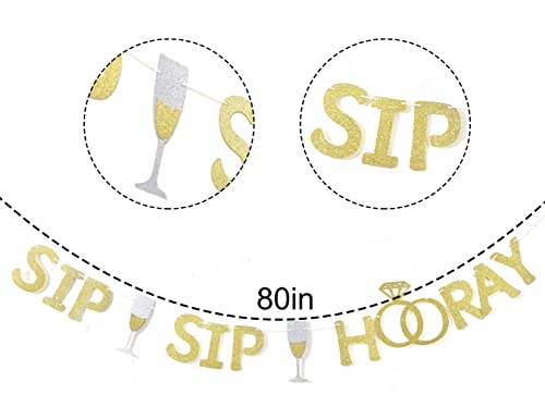 YESSWL Sip Sip Hooray Banner - Gold Glitter Bachelorette Wedding Engagement Birthday Party Decorations，bridal Shower Decoration，photo Booth Props