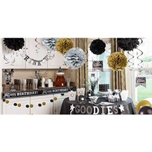 Black and Gold Party Decorations - Masquerade and Birthday Party Decorations with DIY Paper Pom Poms Flowers, Tassel Garland, Balloons, Hanging Swirl, Circle Paper Garland - 58Pcs