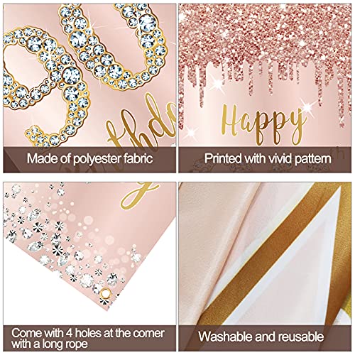 90th Birthday Door Banner Decorations for Women, Pink Rose Gold Happy 90th Birthday Door Cover Backdrop Party Supplies, Large 90 Year Old Birthday Poster Sign Decor