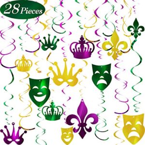 28 pieces mardi gras party hanging swirls foil swirl ceiling decoration mardi gras hanging decoration mardi gras party supplies fat tuesday party decoration swirls