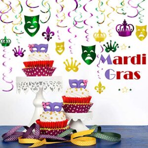 28 Pieces Mardi Gras Party Hanging Swirls Foil Swirl Ceiling Decoration Mardi Gras Hanging Decoration Mardi Gras Party Supplies Fat Tuesday Party Decoration Swirls