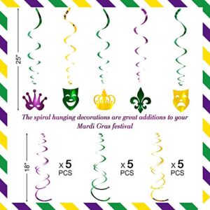 28 Pieces Mardi Gras Party Hanging Swirls Foil Swirl Ceiling Decoration Mardi Gras Hanging Decoration Mardi Gras Party Supplies Fat Tuesday Party Decoration Swirls