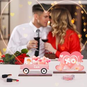 3 Pcs Valentine's Day Wooden Sign Table Decor, Romantic Tabletop Centerpiece Signs Valentine Decorations for Tables, Wood Love Heart Car Gift Valentines Day Decor for Home Wedding Anniversary Party Supplies