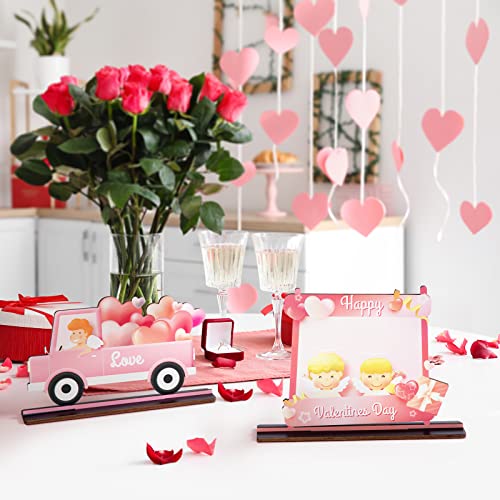 3 Pcs Valentine's Day Wooden Sign Table Decor, Romantic Tabletop Centerpiece Signs Valentine Decorations for Tables, Wood Love Heart Car Gift Valentines Day Decor for Home Wedding Anniversary Party Supplies