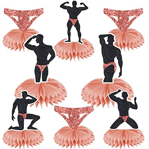 8Pcs Bachelorette Party Decorations, Rose Gold Funny Male Table Honeycomb Centerpieces Party Supplies, Bachelorette Bridal Shower Hen Party Table Topper Decor