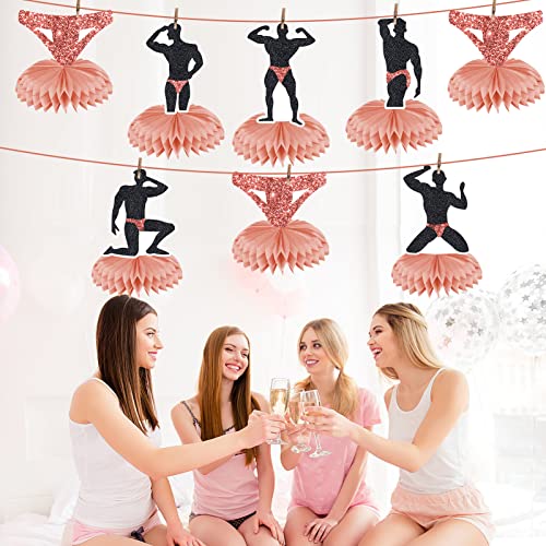 8Pcs Bachelorette Party Decorations, Rose Gold Funny Male Table Honeycomb Centerpieces Party Supplies, Bachelorette Bridal Shower Hen Party Table Topper Decor