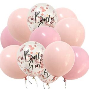 12inch Blush Pink balloons and Rose gold confetti Balloons for Baby Shower Birthday girl Party Decorations (Pastel Pink)