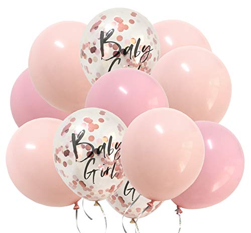 12inch Blush Pink balloons and Rose gold confetti Balloons for Baby Shower Birthday girl Party Decorations (Pastel Pink)