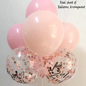 12inch Blush Pink balloons and Rose gold confetti Balloons for Baby Shower Birthday girl Party Decorations (Pastel Pink)