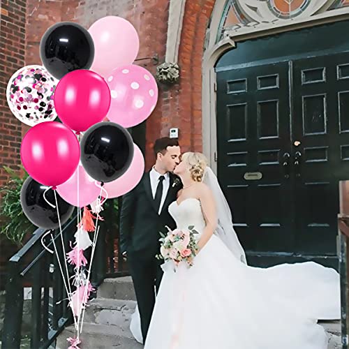 Hot Pink Birthday Party Decorations, 50 PCS 12 Inch Rose Red Hot Pink Black Latex Confetti Balloon Polka Dot Balloons for Girls Wedding Baby Shower Mardi Gras Minnie Mouse 3rd 4th 30th Birthday Party