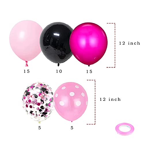 Hot Pink Birthday Party Decorations, 50 PCS 12 Inch Rose Red Hot Pink Black Latex Confetti Balloon Polka Dot Balloons for Girls Wedding Baby Shower Mardi Gras Minnie Mouse 3rd 4th 30th Birthday Party