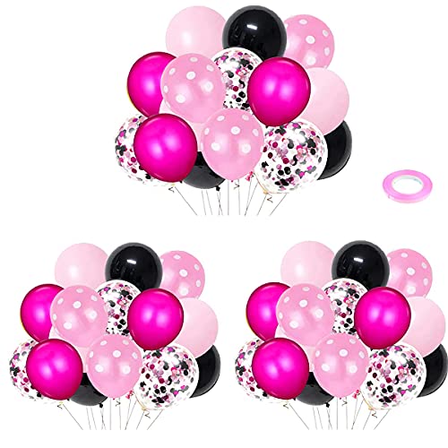 Hot Pink Birthday Party Decorations, 50 PCS 12 Inch Rose Red Hot Pink Black Latex Confetti Balloon Polka Dot Balloons for Girls Wedding Baby Shower Mardi Gras Minnie Mouse 3rd 4th 30th Birthday Party