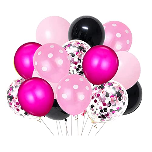 Hot Pink Birthday Party Decorations, 50 PCS 12 Inch Rose Red Hot Pink Black Latex Confetti Balloon Polka Dot Balloons for Girls Wedding Baby Shower Mardi Gras Minnie Mouse 3rd 4th 30th Birthday Party