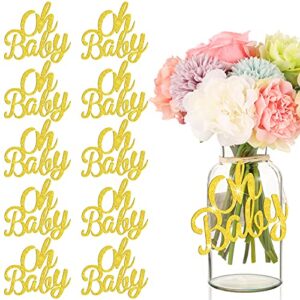 10 pieces baby shower cutout, baby table centerpiece, glitter gender reveal party decoration, baby shower table decoration with rope for home birthday party, kids’ party decoration (gold)