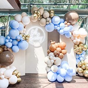 Blue Brown Balloon Garland Double Stuffed Blush Balloon Arch Kit Latex Tan Balloons For Teddy Bear Baby Shower Neutral Birthday Graduation Party Anniversary luau Boho Safari Decorations