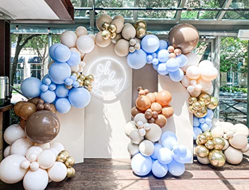 Blue Brown Balloon Garland Double Stuffed Blush Balloon Arch Kit Latex Tan Balloons For Teddy Bear Baby Shower Neutral Birthday Graduation Party Anniversary luau Boho Safari Decorations