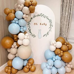 Blue Brown Balloon Garland Double Stuffed Blush Balloon Arch Kit Latex Tan Balloons For Teddy Bear Baby Shower Neutral Birthday Graduation Party Anniversary luau Boho Safari Decorations